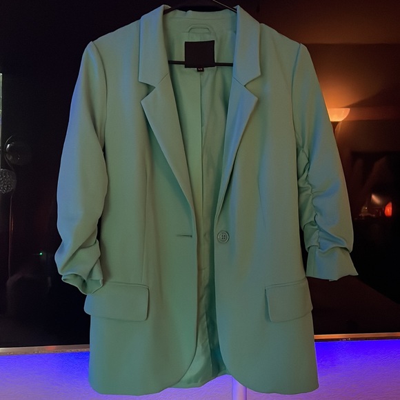 bebe | Jackets & Coats | Turquoise Blazer With Ruched Sleeves | Poshmark